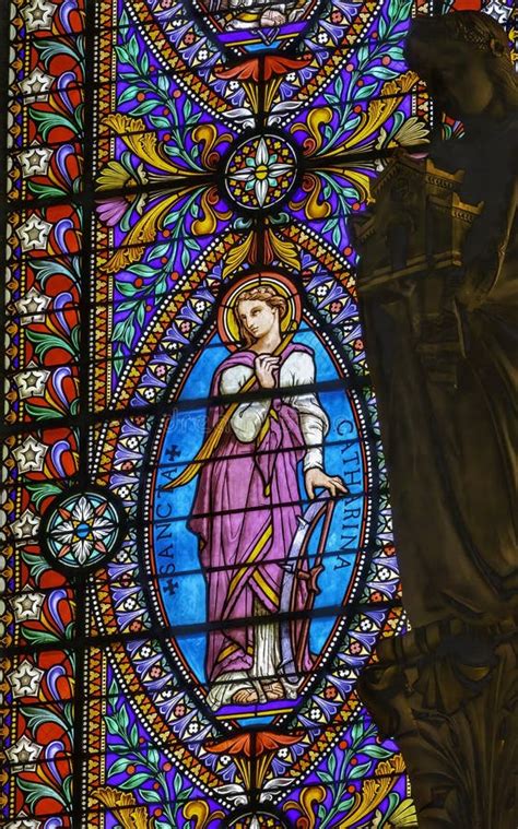 Angel Statue Stained Glass Basilica Of Notre Dame Lyon France Editorial Photo Image Of