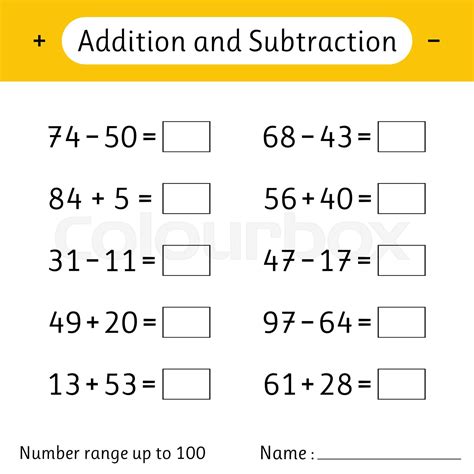 Addition And Subtraction Number Range Up To 100 Math Worksheet For
