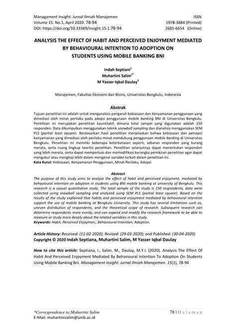 Pdf Analysis The Effect Of Habit And Perceived Enjoyment Mediated By
