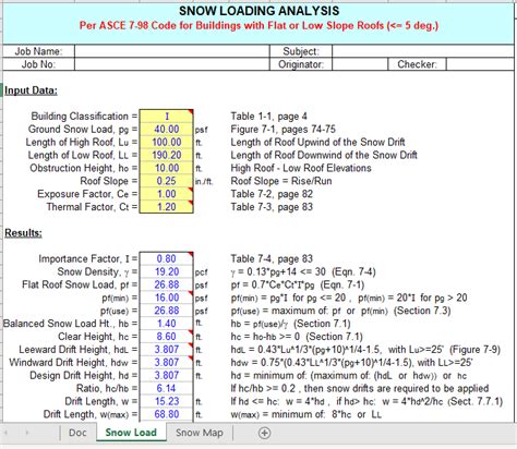 ASCE S ASCE CODE SNOW LOAD ANALYSIS PROGRAM Excel Sheets