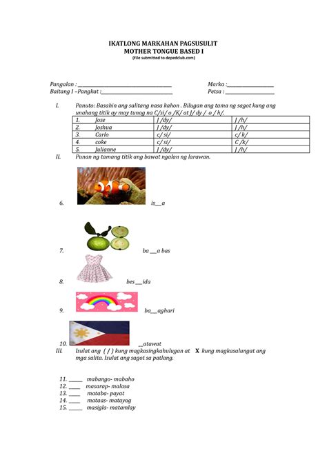 PT MTB Q PT MTB Q IKATLONG MARKAHAN PAGSUSULIT MOTHER TONGUE BASED I File Submitted