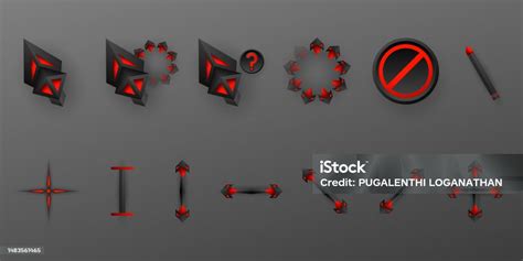 Futuristic Black And Red Gaming Mouse Cursor Ui Icons Set Stock