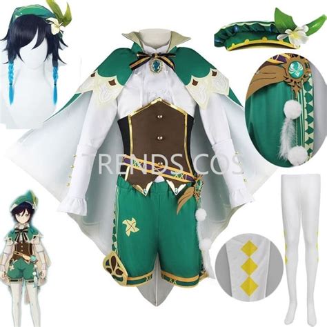 Game Genshin Impact Venti Cosplay Costume Dress Wig Headwear Cosplay