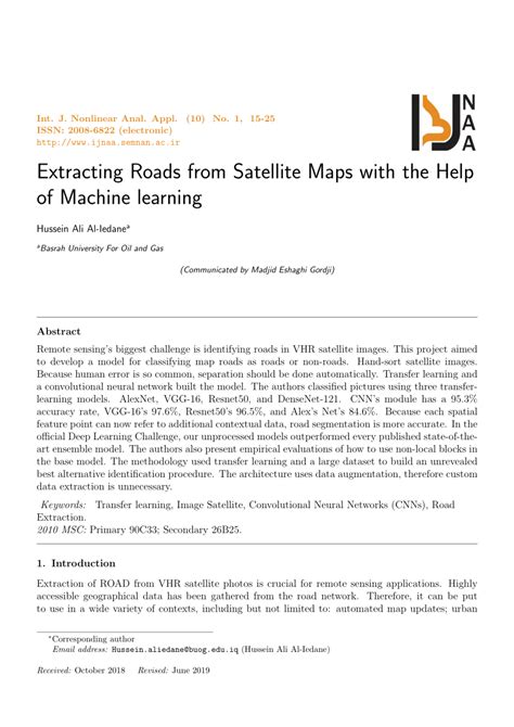 PDF Extracting Roads From Satellite Maps With The Help Of Machine Learning