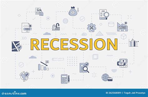 Recession Concept With Icon Set With Big Word Or Text On Center Stock Illustration