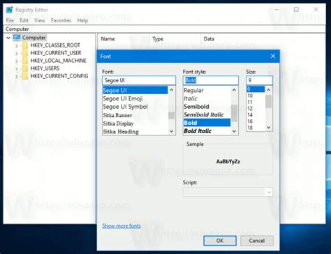 Change Registry Font In Windows Creators Update