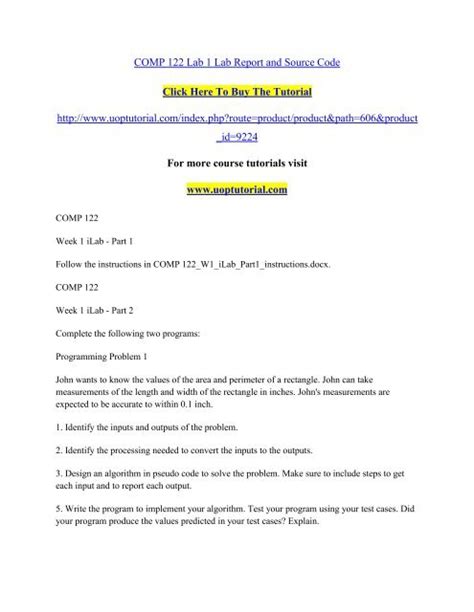 COMP 122 Lab 1 Lab Report And Source Code