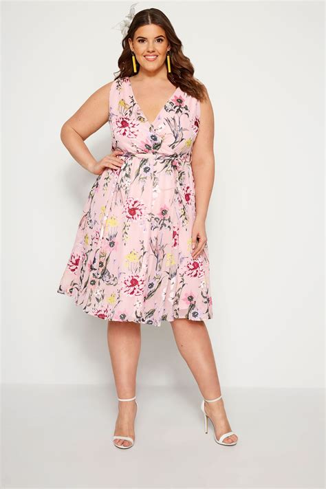 Yours London Pink Floral Wrap Dress Plus Sizes 16 To 36 Yours Clothing