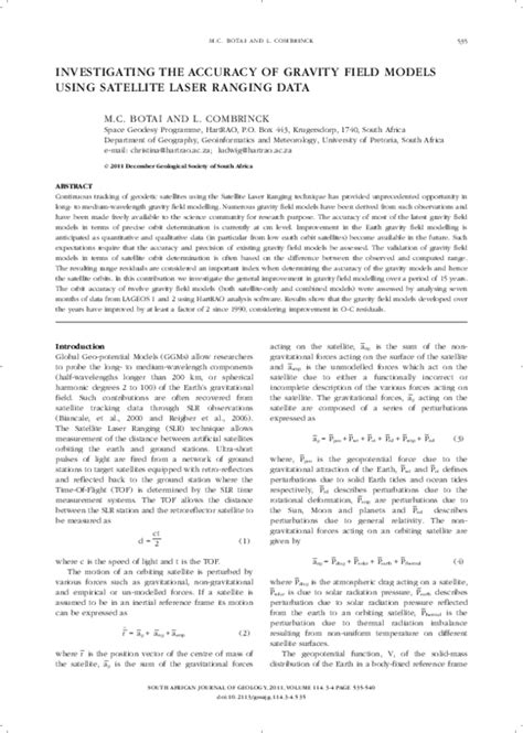 Pdf Investigating The Accuracy Of Gravity Field Models Using