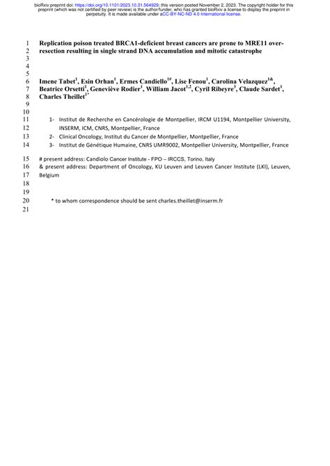 Pdf Replication Poison Treated Brca1 Deficient Breast Cancers Are