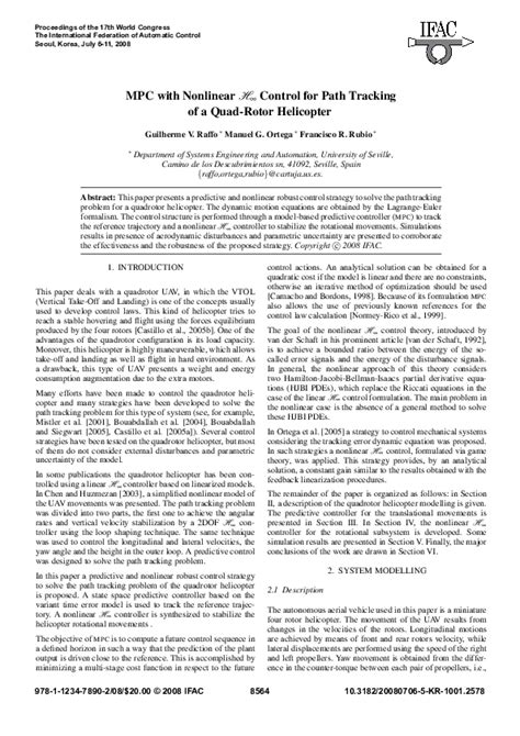 Pdf Robust Nonlinear Control For Path Tracking Of A Quad Rotor Helicopter