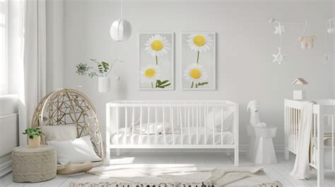 Premium Photo A White Crib With Yellow Flowers And A White Crib