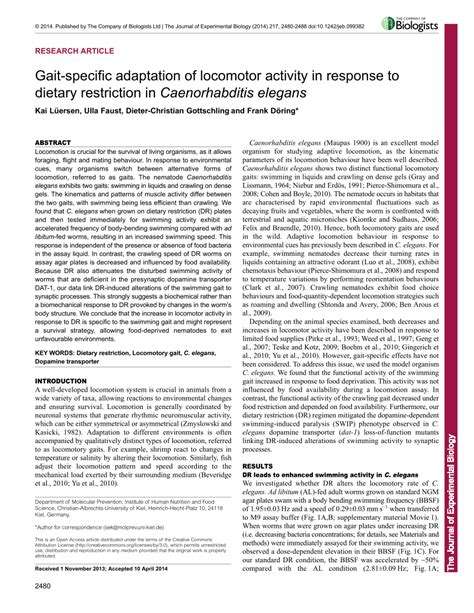 Pdf Gait Specific Adaptation Of Locomotor Activity In Response To Dietary Restriction In