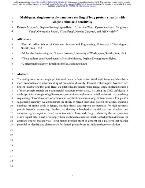 PDF Multi Pass Single Molecule Nanopore Reading Of Long Protein Strands With Single Amino