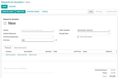 How To Create A Request For Quotation In The Odoo Purchase Module