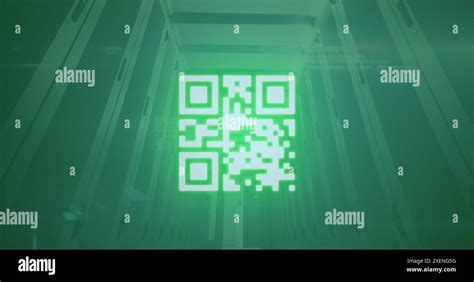 Image Of Neon Qr Code Scanner And Data Processing Against Computer