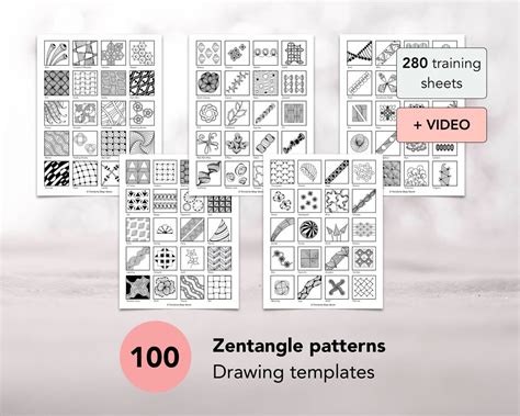 100 Zentangle Patterns 280 Training Sheets For Drawing Zentangle With Video Easy Zentangle