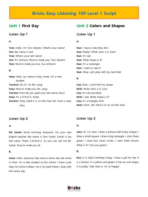 Bricks Easy Listening 100 L1 Script Pdf
