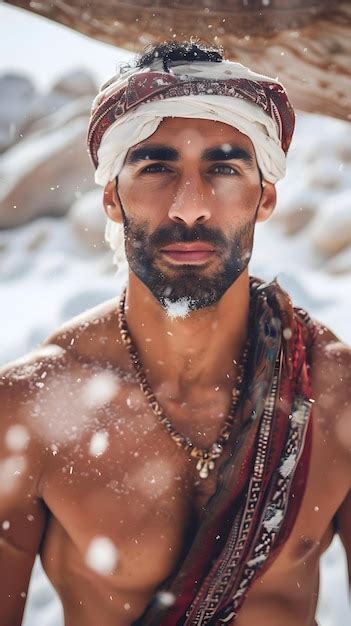Handsome Shirtless Man In Snow Premium Ai Generated Image