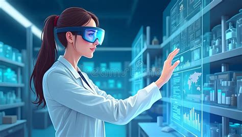 Scientist Using Ar Glasses In Modern Lab Stock Illustration