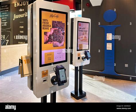 Self Service Ordering Kiosks In Mcdonalds Restaurant Payment Terminals