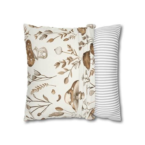 Floral Mushroom Pillow Case Neutral Fungi Cushion Cover Cottagecore