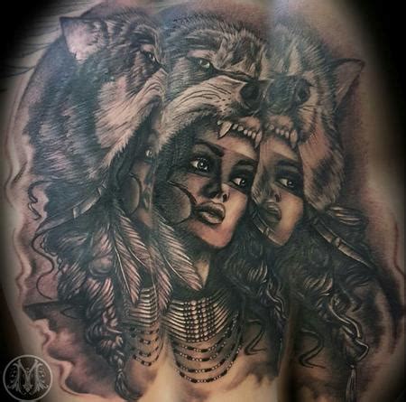 Indian Woman Wolf Tattoo