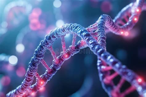 Detailed View Of Dna Strands Showcasing Intricate Molecular Structure And Vibrant Colors Stock