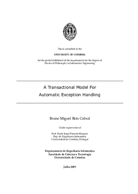 Pdf A Transactional Model For Automatic Exception Handling