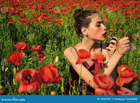 Beauty Woman Beautiful Model Girl With Poppy Stock Image Image Of