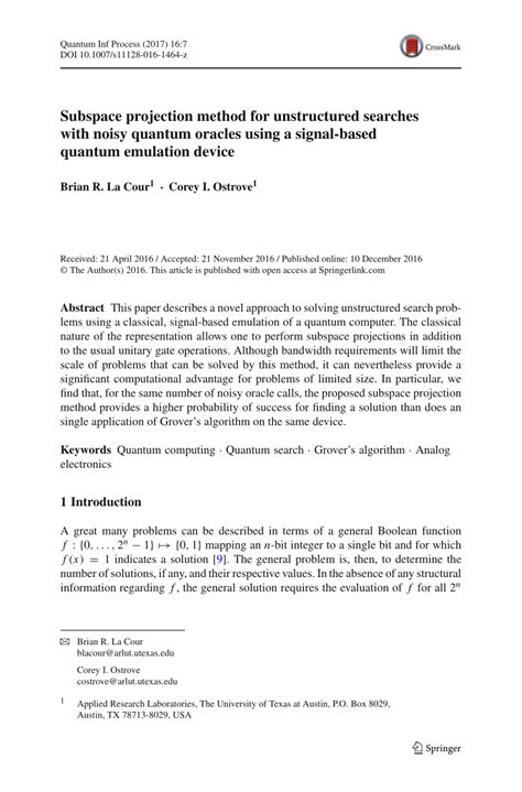 pdf subspace projection method for unstructured searches with noisy