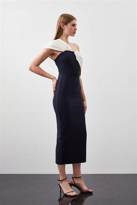 SUKIENKA GRANATOWA BANDAŻOWA NA JEDNO RAMIĘ MIDAXI KAREN MILLEN M 15519572028 Allegro pl