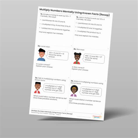 year 5 multiply numbers mentally using known facts recap reasoning and