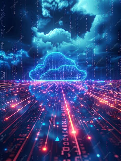 Premium Photo Cloud Computing Network With Digital Data Flow