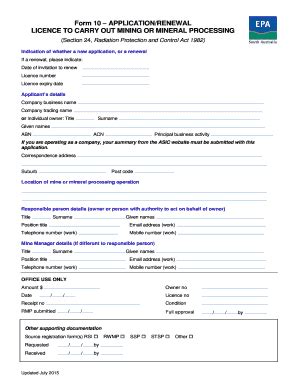 Fillable Online BForm 10 APPLICATIONb FOR A LICENCE TO CARRY OUT MINING