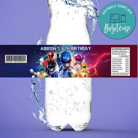 Power Rangers Birthday Water Bottle Label Template Bobotemp