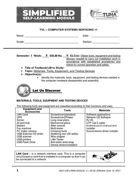 css11 sslm week 6 tools equipment pdf electrical connector usb