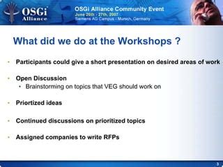 Osgi Working Group Technical Progress Report Vehicle Ppt