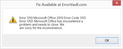 How To Fix Error 1310 Microsoft Office 2010 Error Code 1310 Error