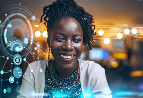 Photo Portrait Of Young African Businesswoman With Laptop And Digital