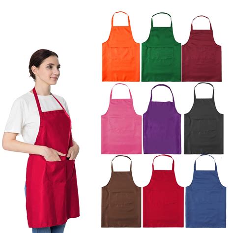 Loyhuang Total 9pcs Plain Color Bib Apron Adult Women Unisex Durable