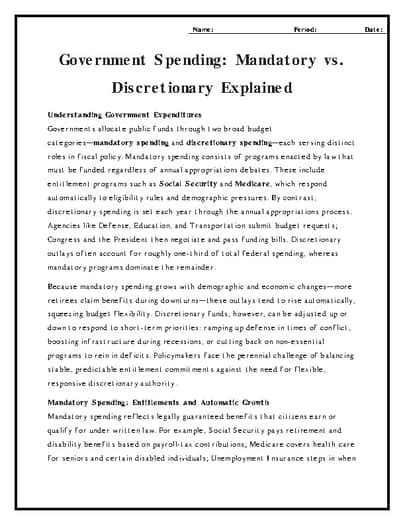 Government Spending Mandatory Vs Discretionary Economy Reading