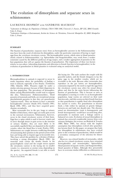 PDF The Evolution Of Dimorphism And Separate Sexes In Schistosomes