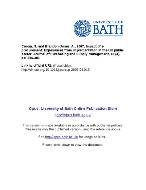 Pdf Impact Of E Procurement Experiences From Implementation In The Uk Public Sector