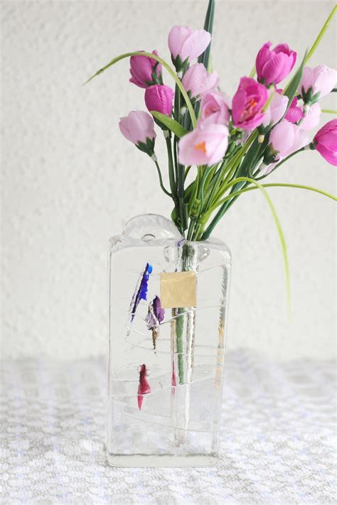 Vintage Block Glass Vase Single Flower Vase Mid Century Glass Vase