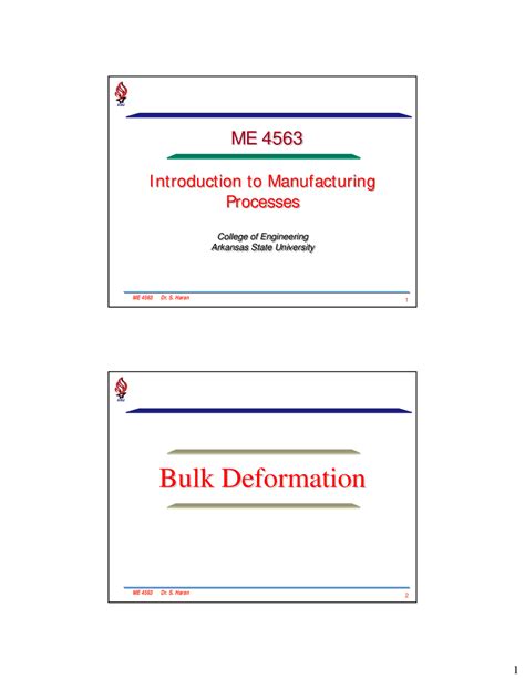 Introduction To Manufacturing Processes Bulk Deformation Me 4563