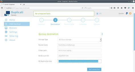 installing duplicati on an arch linux laptop exotic security