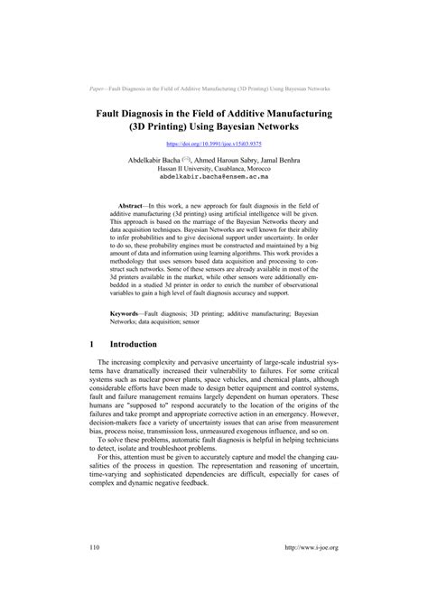 Pdf Fault Diagnosis In The Field Of Additive Manufacturing 3d Printing Using Bayesian Networks