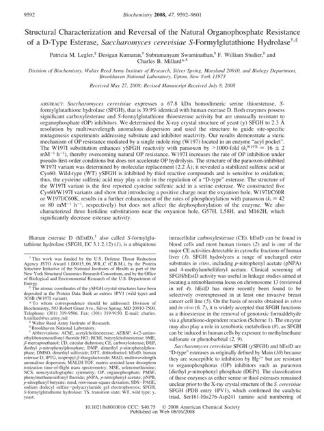 Pdf Structural Characterization And Reversal Of The Natural Organophosphate Resistance Of A D