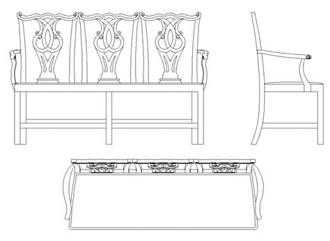 Wooden Bench CAD Blocks Detail Elevation Layout
